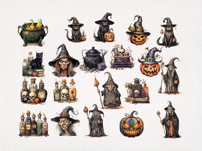 Creepy Halloween Witch Watercolor Clipart. Spooky Witchy PNG - Etsy
