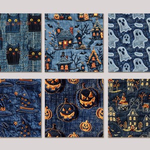 Halloween Jeans Denim Seamless Pattern Paper Pages. Commercial Use ...