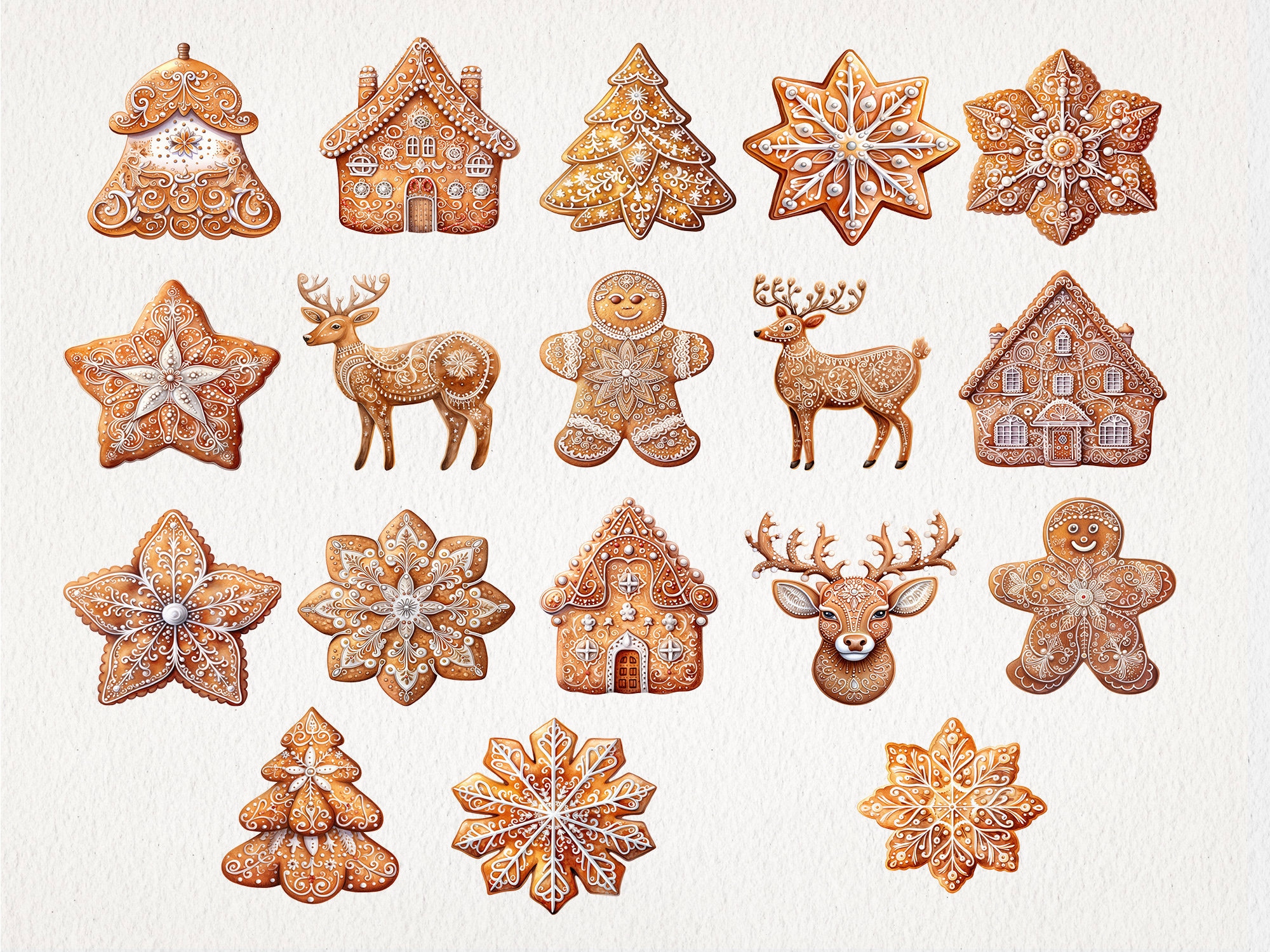 Gingerbread Christmas Cookies Winter Watercolor Clipart PNG Bundle. AI ...