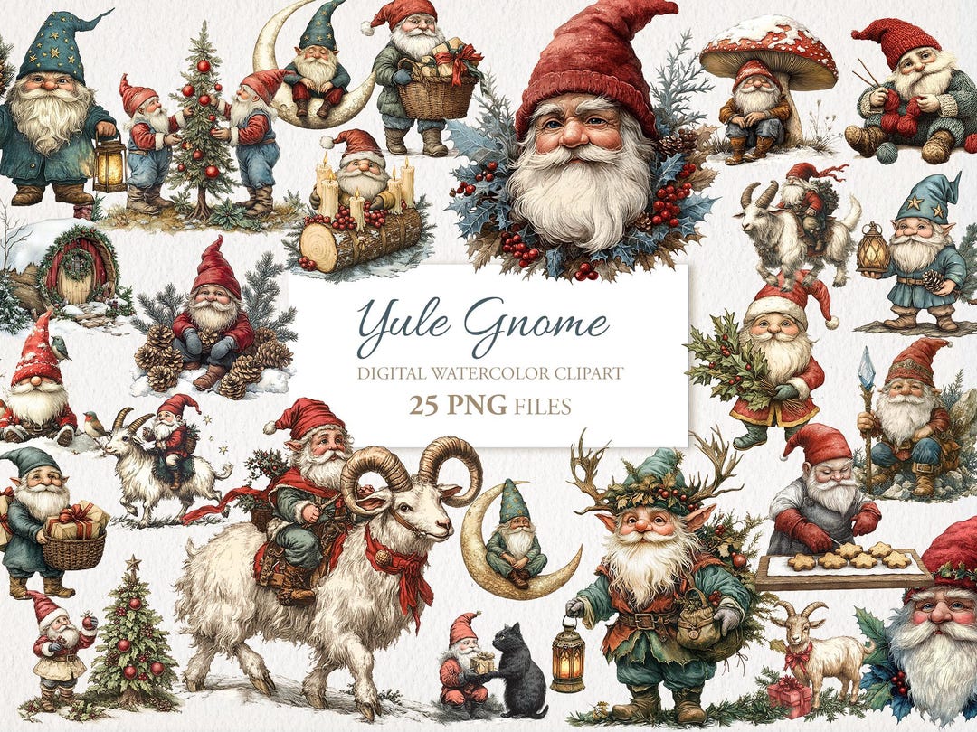 Yule Gnome Watercolor Clipart Bundle. Wicca Wiccan Magic Fantasy. AI ...