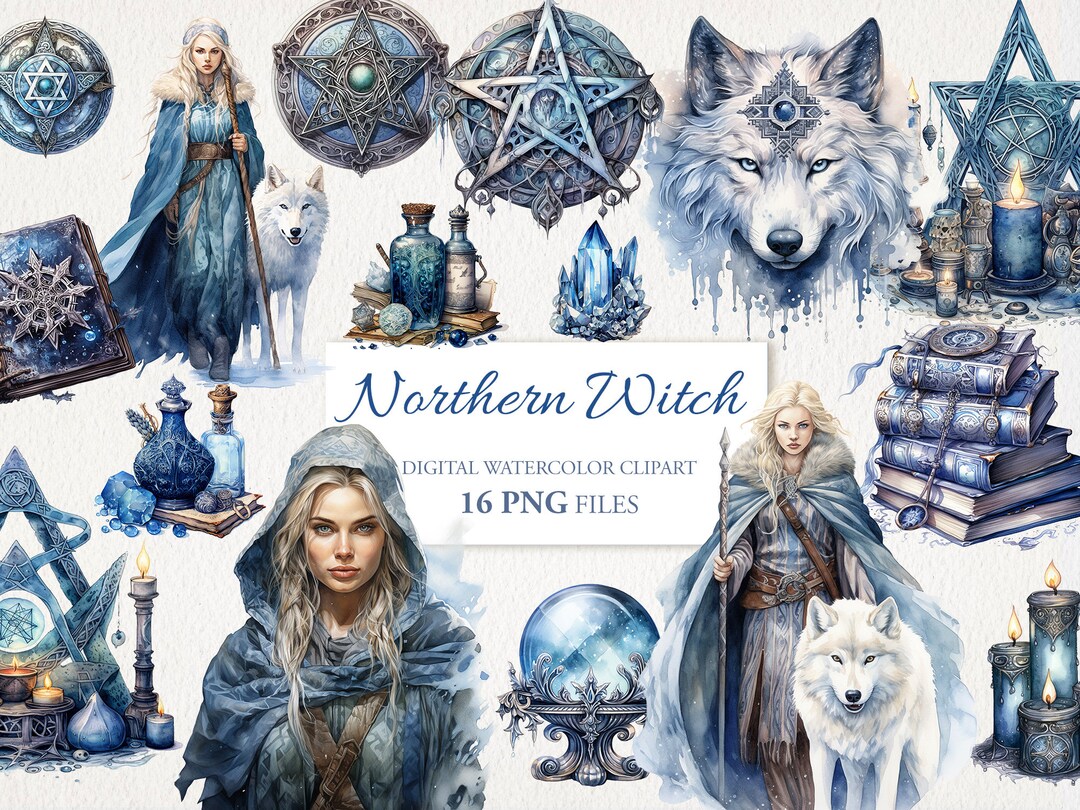 Northern Witch North Ice Witchcraft Watercolor Clipart PNG Bundle. AI ...