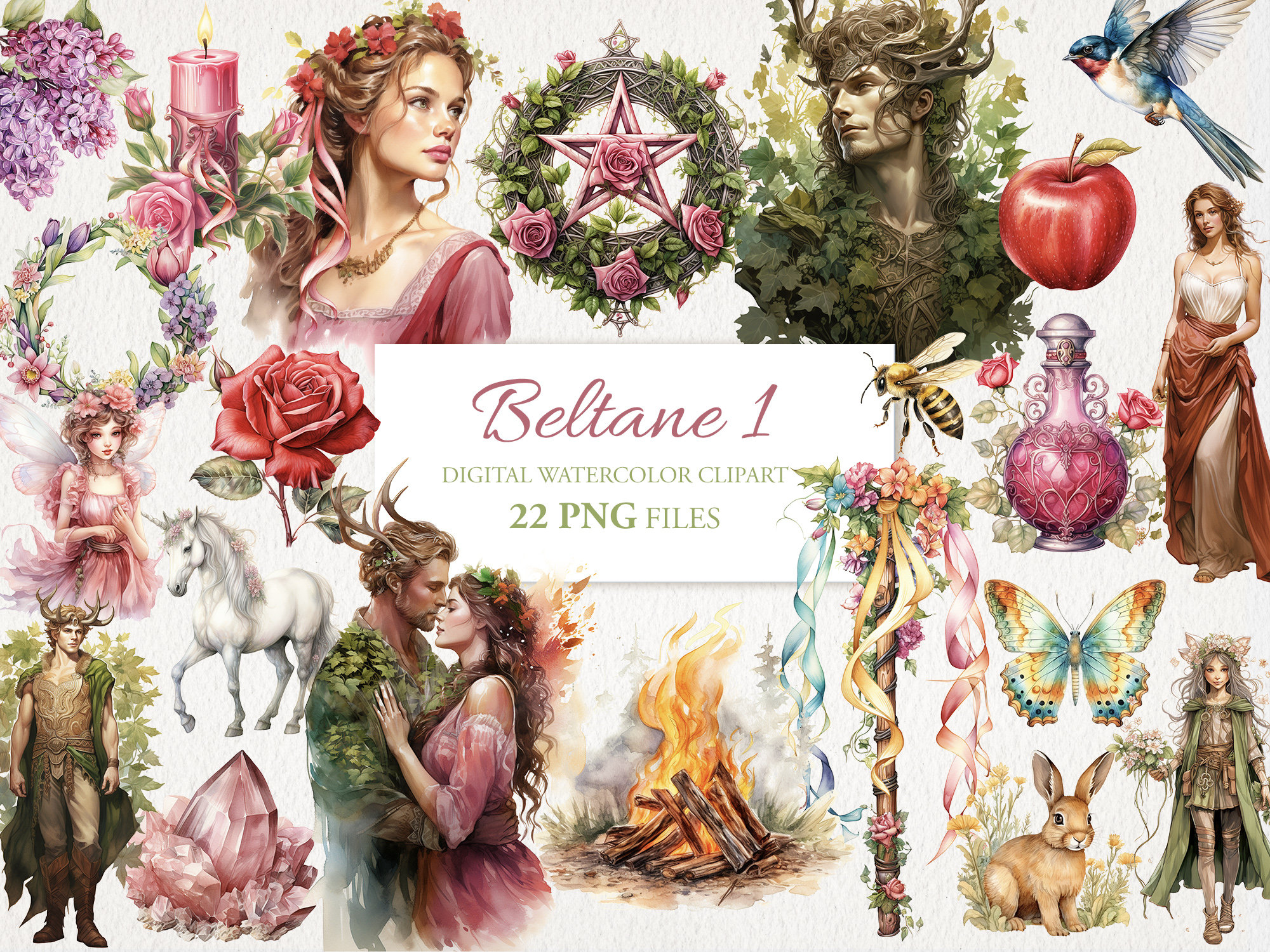 Beltane Wicca Wiccan Celtic Neopagan Watercolor Clipart. PNG Bundle. AI ...