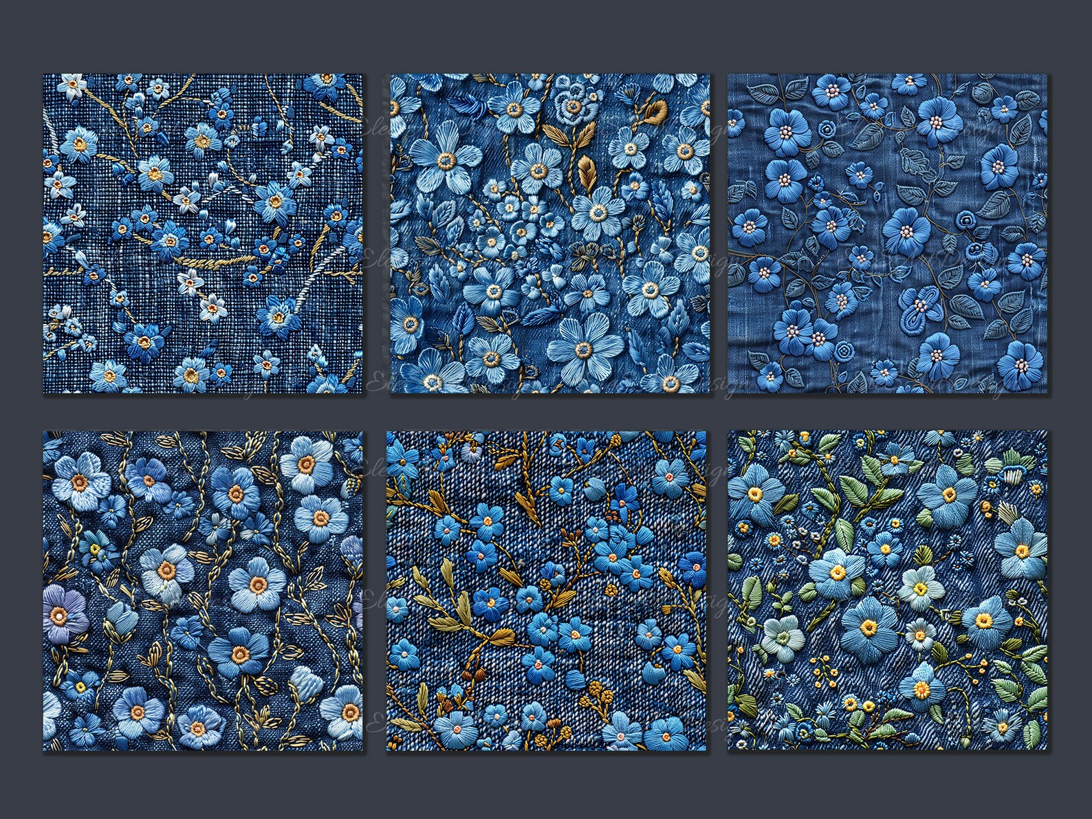 Forget Me Not Jeans Denim Floral Flowers Seamless Pattern Paper Pages ...