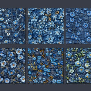 Forget Me Not Jeans Denim Floral Flowers Seamless Pattern Paper Pages. Commercial Use. Crafting ...