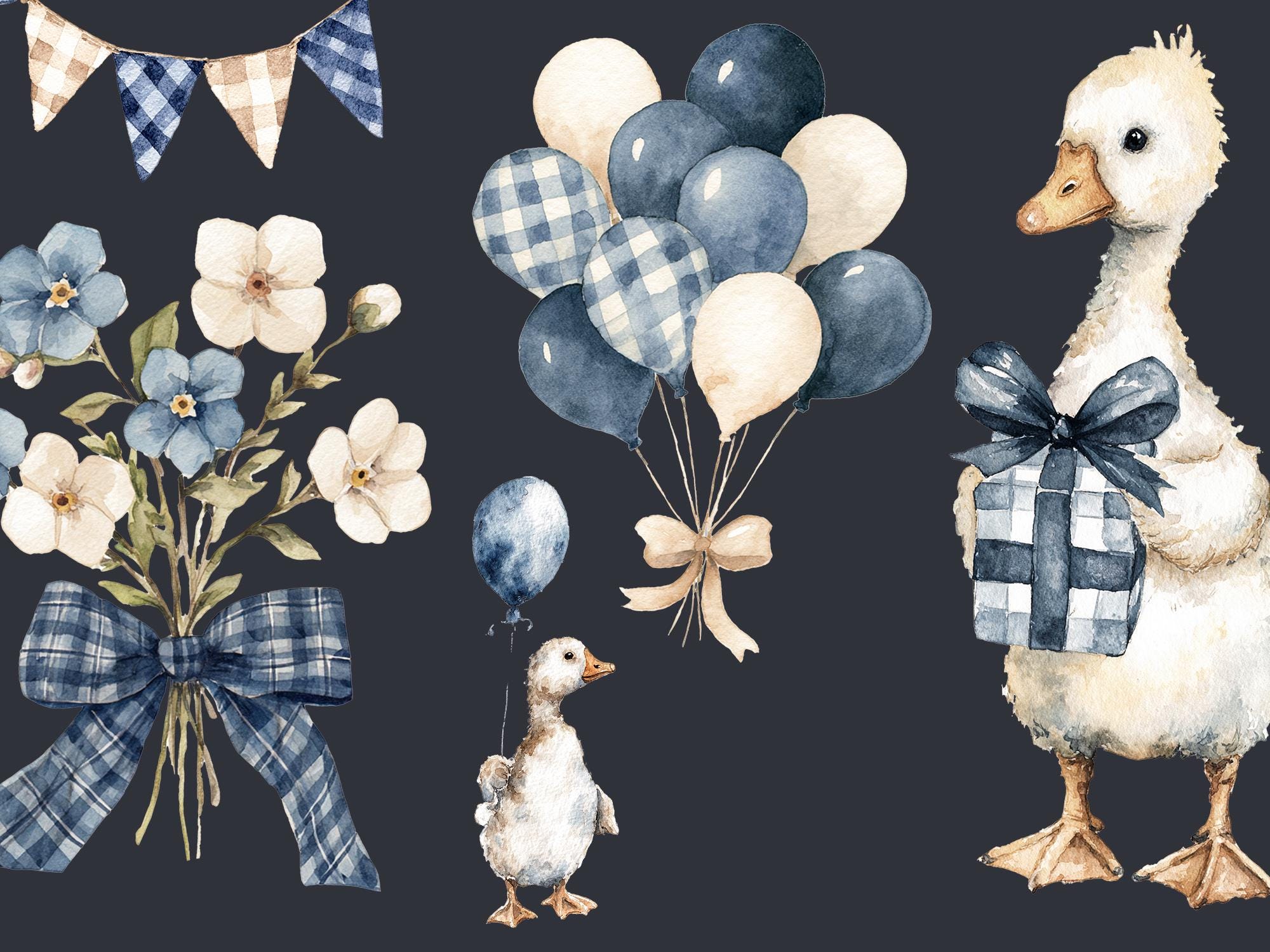 Blue Nursery Watercolor Clipart Baby Boy Decor Bundle. Commercial Use ...