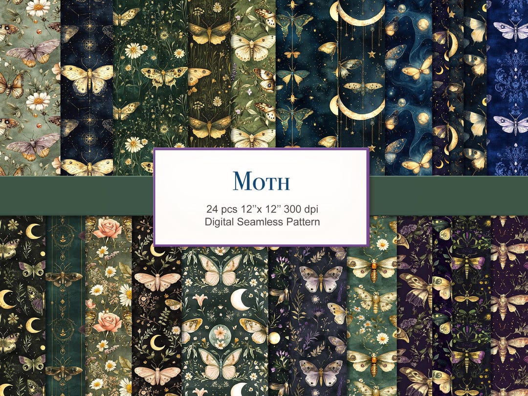 Moth Seamless Pattern. Witchy Digital Craft Paper Bundle. Commercial ...