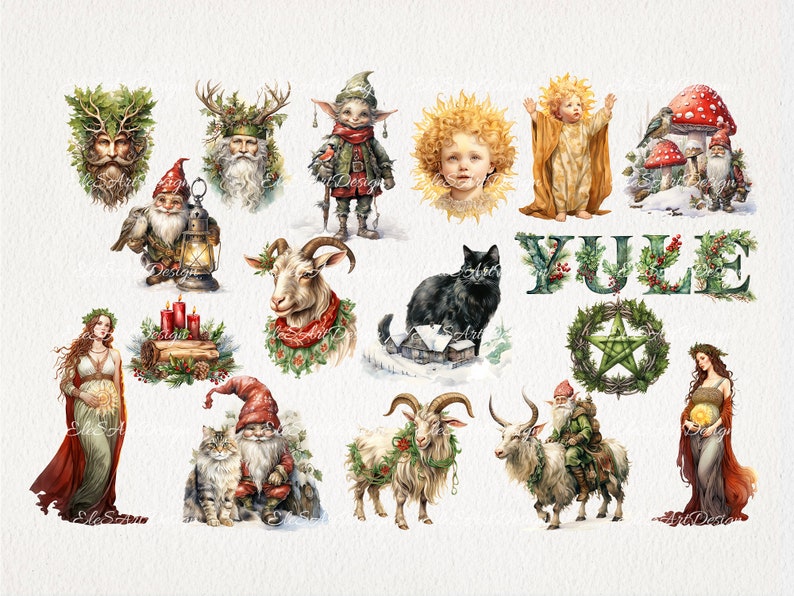 Yule Set3 Wicca Wiccan Celtic Neopagan Watercolor Clipart PNG Bundle ...