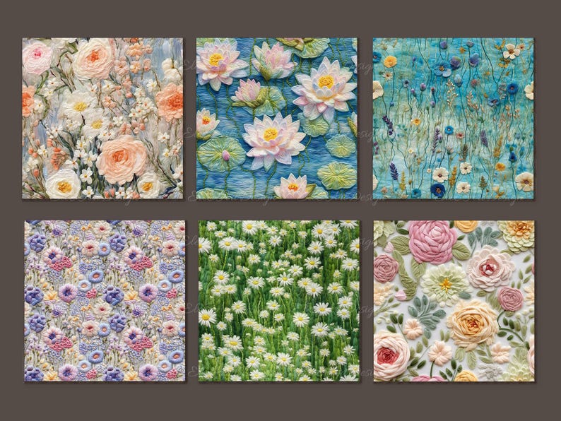 Floral Embroidery Fabric Pattern, Seamless Digital Paper. 26 PACK - Etsy