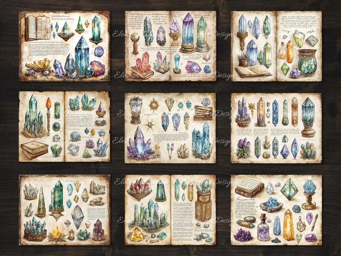 Crystals Gemstone Stones Vintage Charts Junk Journal. Magic Witchcraft ...