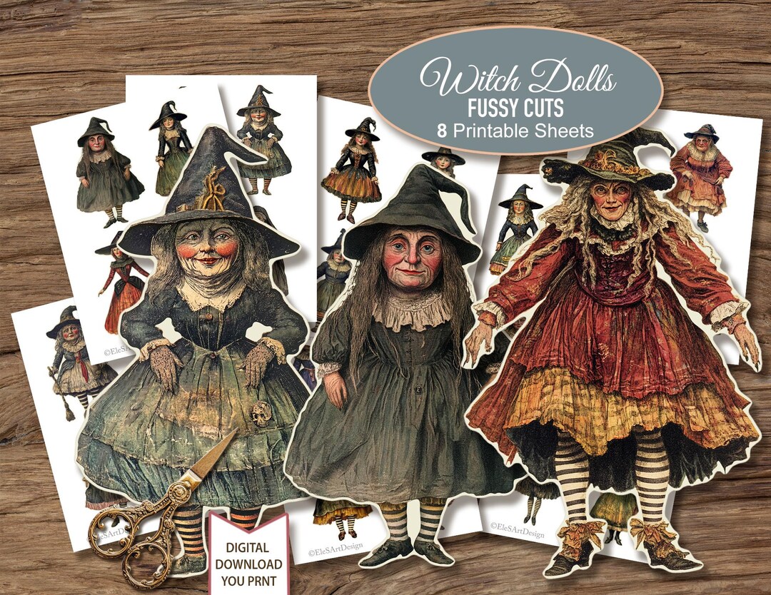Vintage Halloween Witch Paper Dolls Paperdolls Fussy Cuts, Printable ...