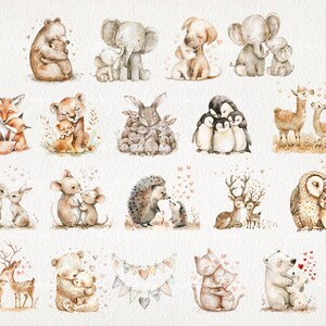 Mother and Baby Animals Watercolor Clipart PNG Bundle. Child Nursery ...