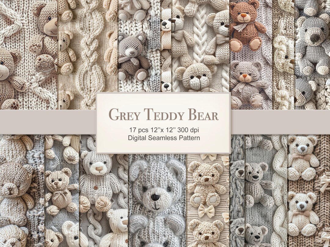 Grey Teddy Bear Seamless Repeat Pattern. 3d Knitted Texture Digital ...