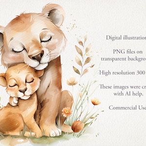 Mother and Baby Animals Watercolor Clipart PNG Bundle. Child Nursery ...
