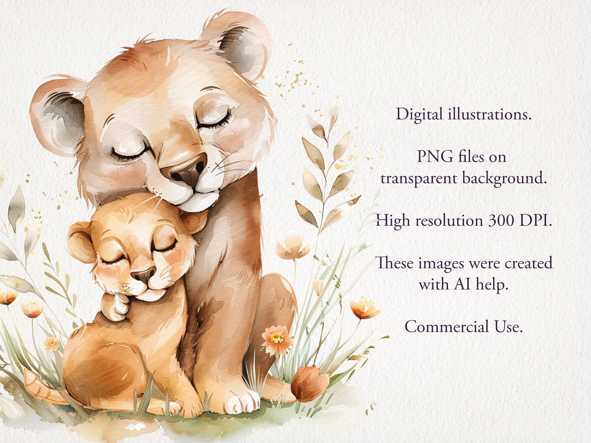 Mother and Baby Animals Watercolor Clipart PNG Bundle. Child Nursery ...