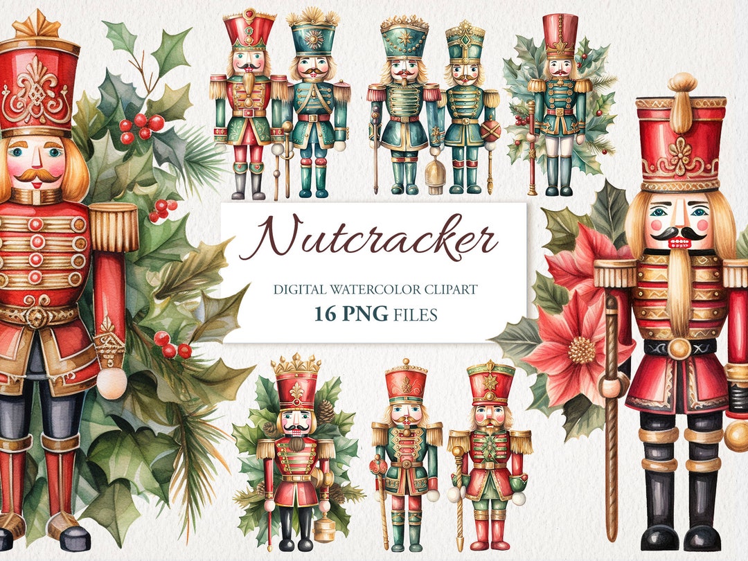 Nutcracker Christmas Winter Watercolor Clipart PNG Bundle. AI ...