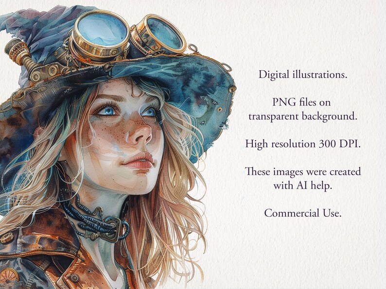 Steampunk Witch Witchcraft Watercolor Clipart PNG Bundle. AI Illustration. Instant Download ...