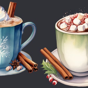 Hot Chocolate Christmas Winter Watercolor Clipart PNG Bundle. AI ...
