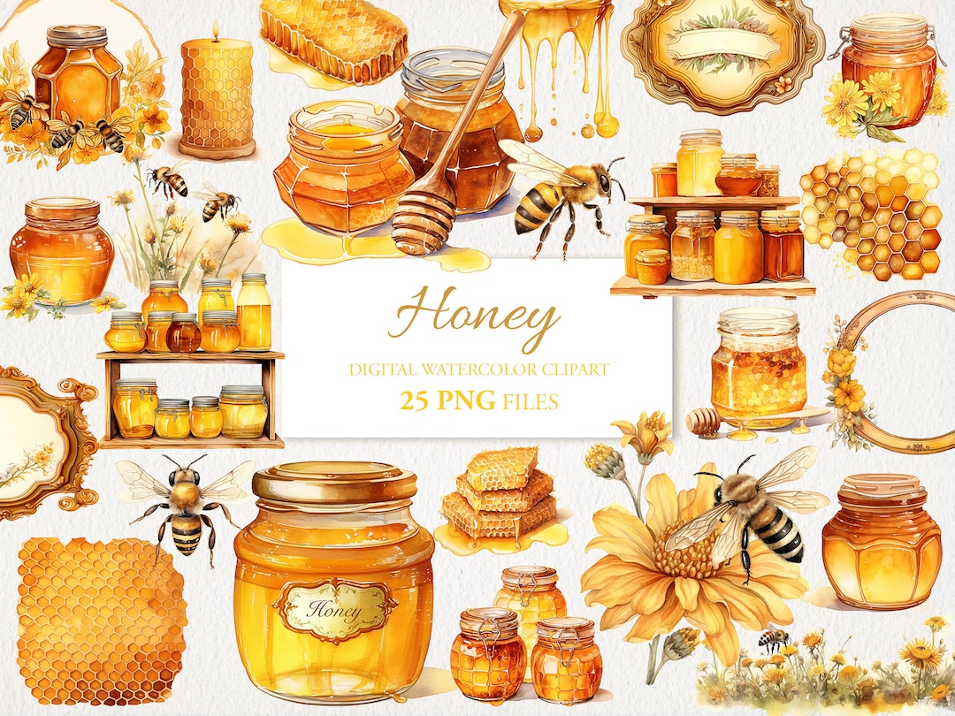 Honey Bee Watercolor Clipart PNG Bundle. AI Illustration. Instant ...