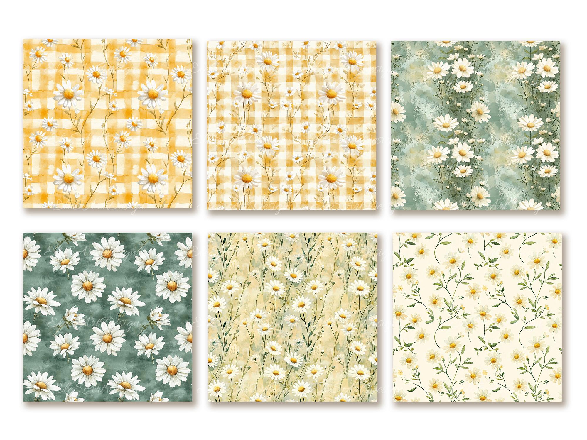 Daisy Flowers Watercolor Floral Seamless Pattern. Digital Craft Paper ...