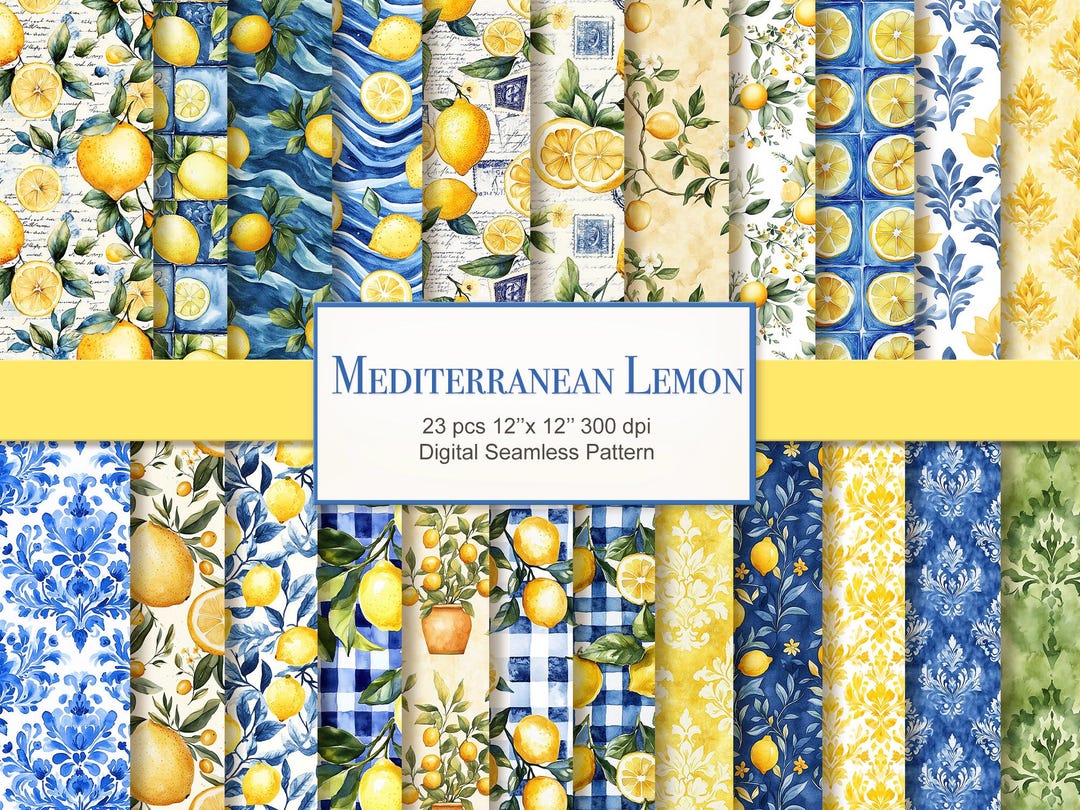 Mediterranean Lemon Watercolor Seamless Pattern. Digital Download ...