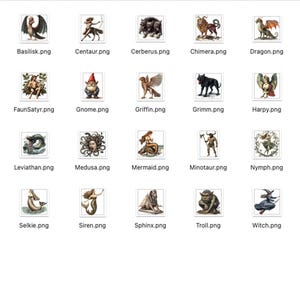 Fantasy Creatures Vintage Magic Clipart Bundle. AI Illustration ...