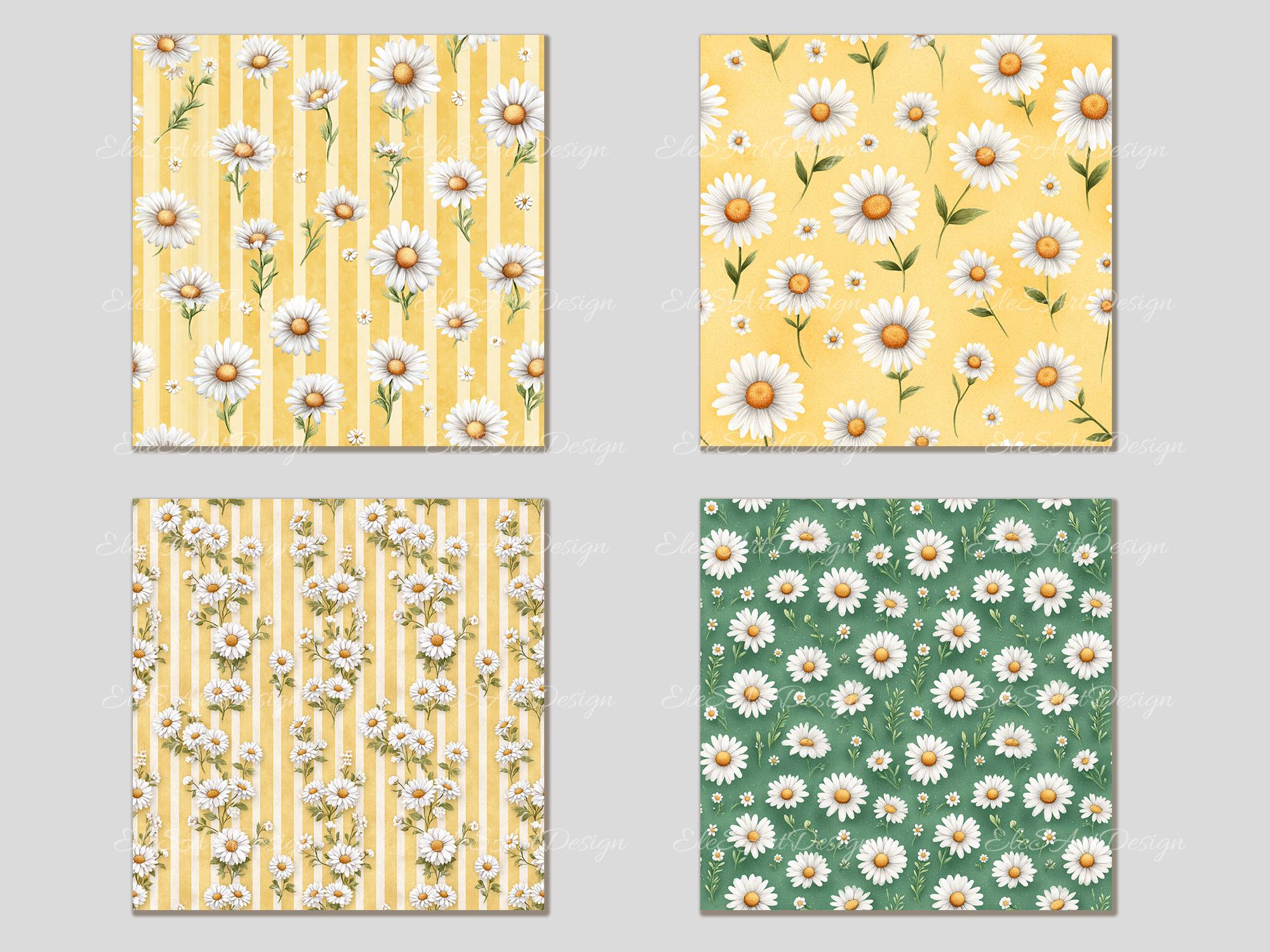 Daisy Flowers Watercolor Floral Seamless Pattern. Digital Craft Paper ...