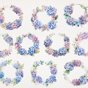 Hydrangea Wreaths Watercolor Clipart PNG Bundle. Vintage Pastel ...
