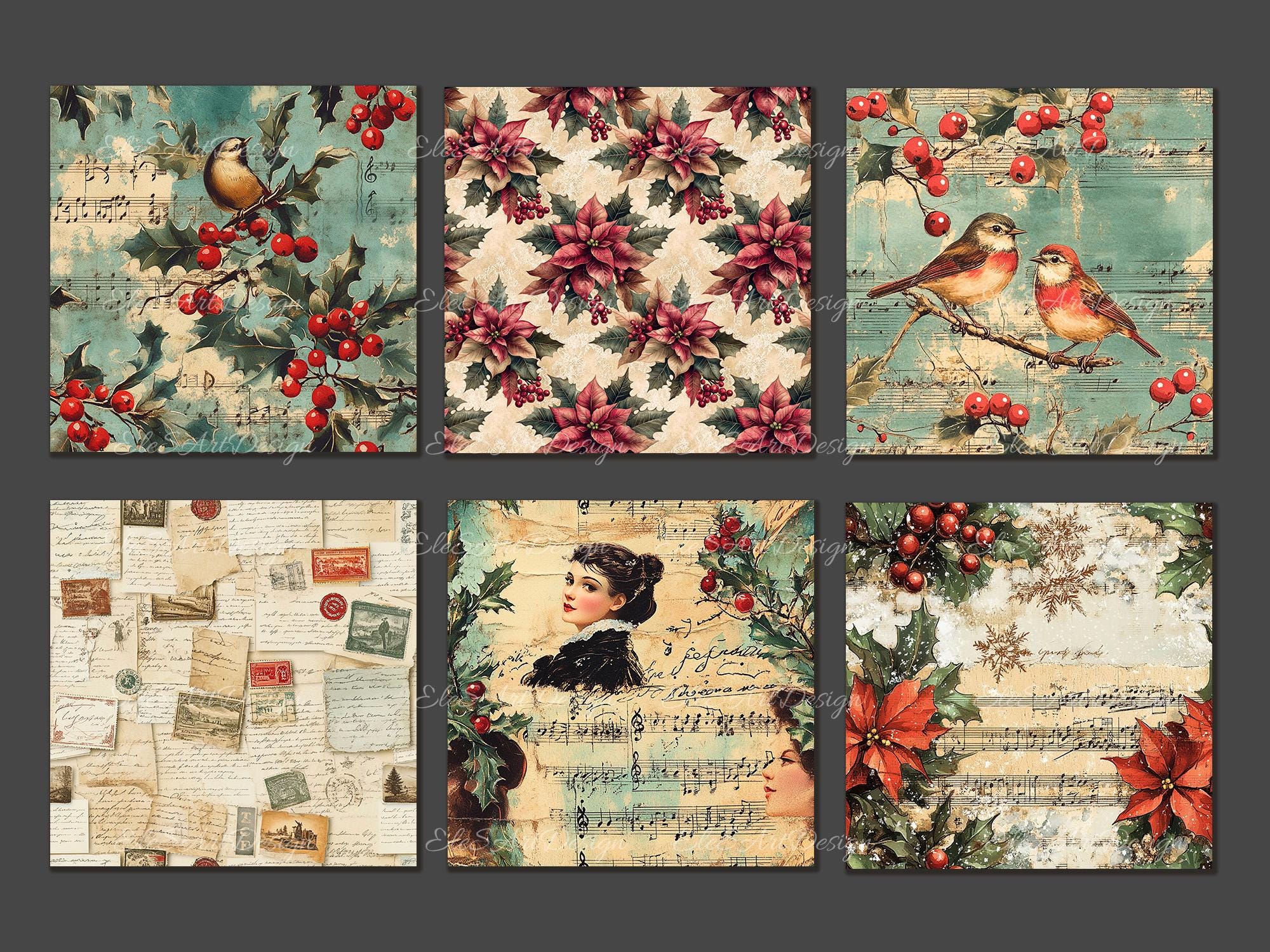 Victorian Vintage Christmas Seamless Pattern. Texture Digital Craft ...