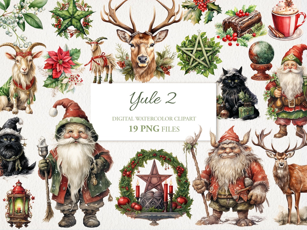 Yule Set2 Wicca Wiccan Celtic Neopagan Watercolor Clipart PNG Bundle ...