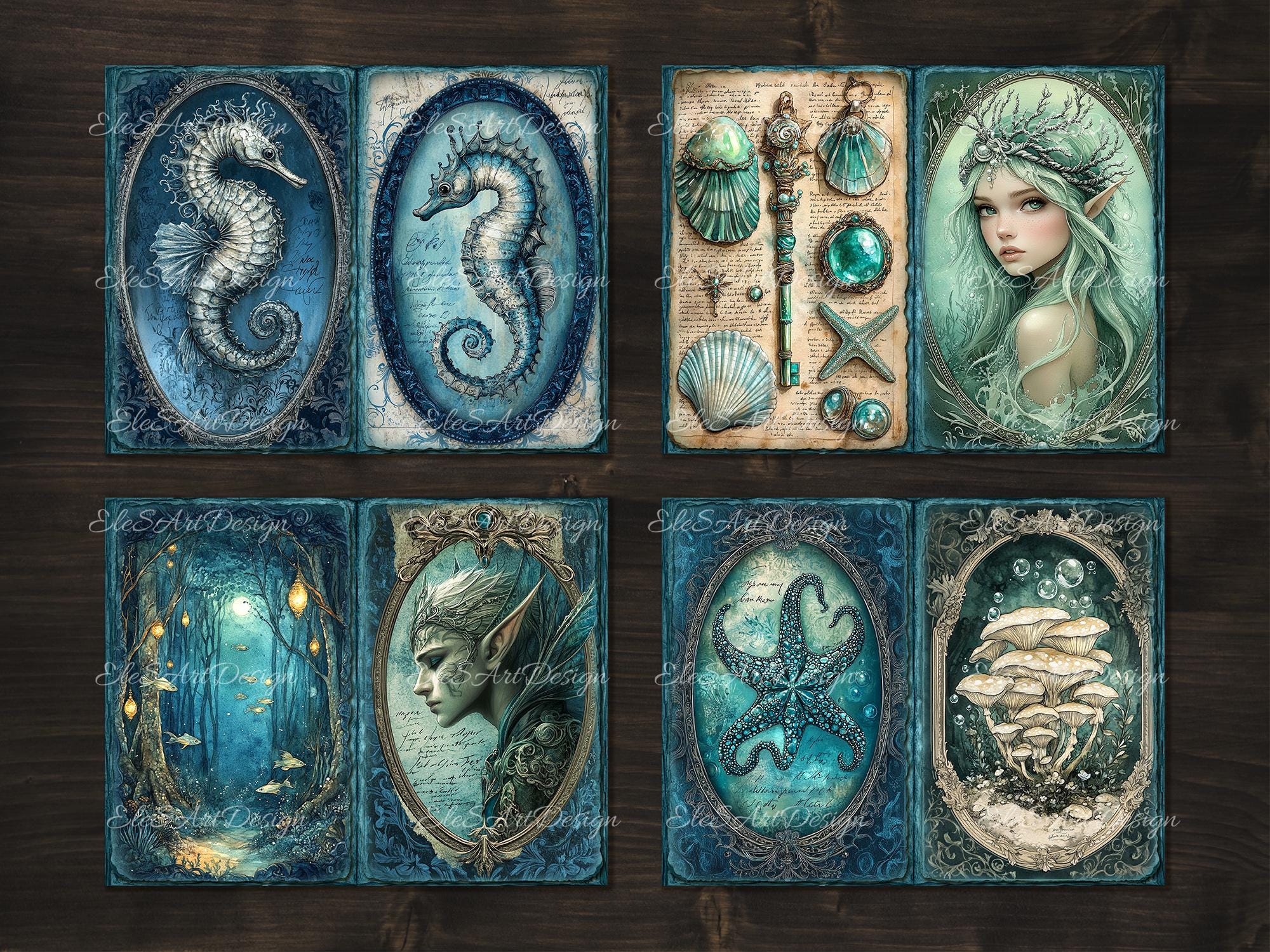 Ocean Elf. Elven Junk Journal. Underwater Fairy Fantasy Double Pages ...