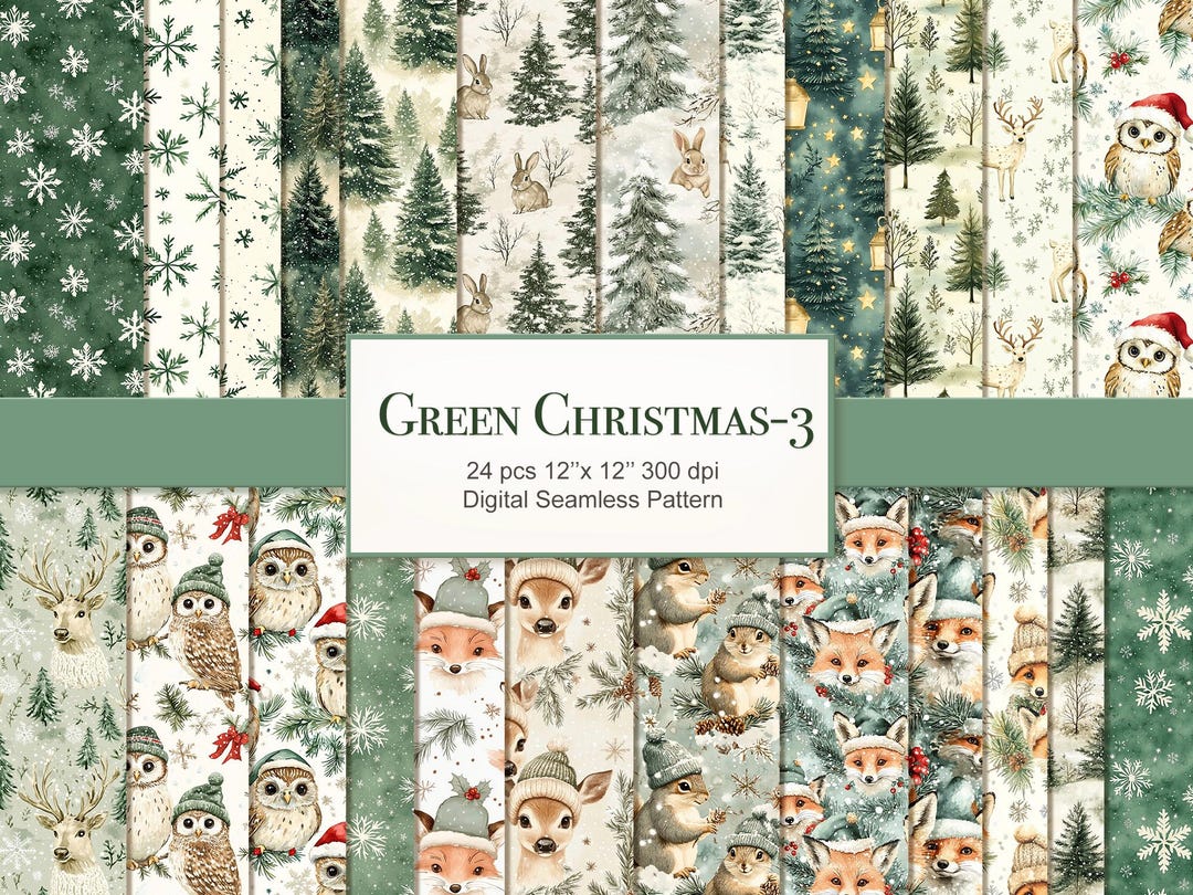 Green Christmas Winter Woodland Forest Seamless Pattern. Digital Craft ...