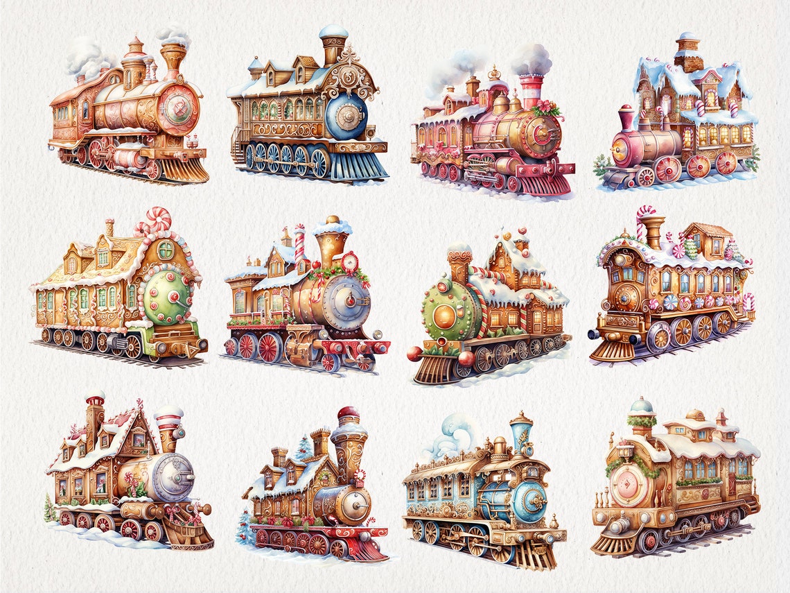 Gingerbread Train Polar Express Christmas Winter Watercolor Clipart PNG ...