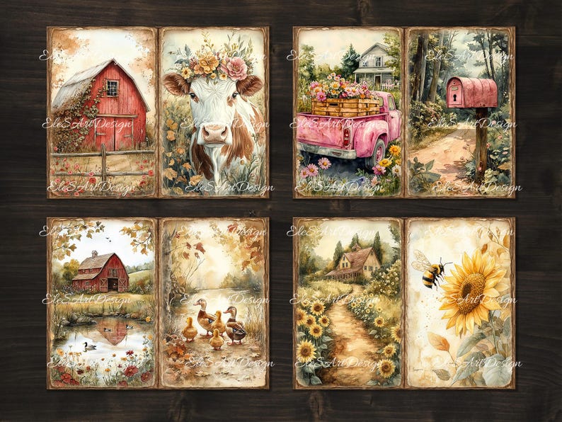 Country Farm Barn Cottagecore Junk Journal Printable Double Pages ...
