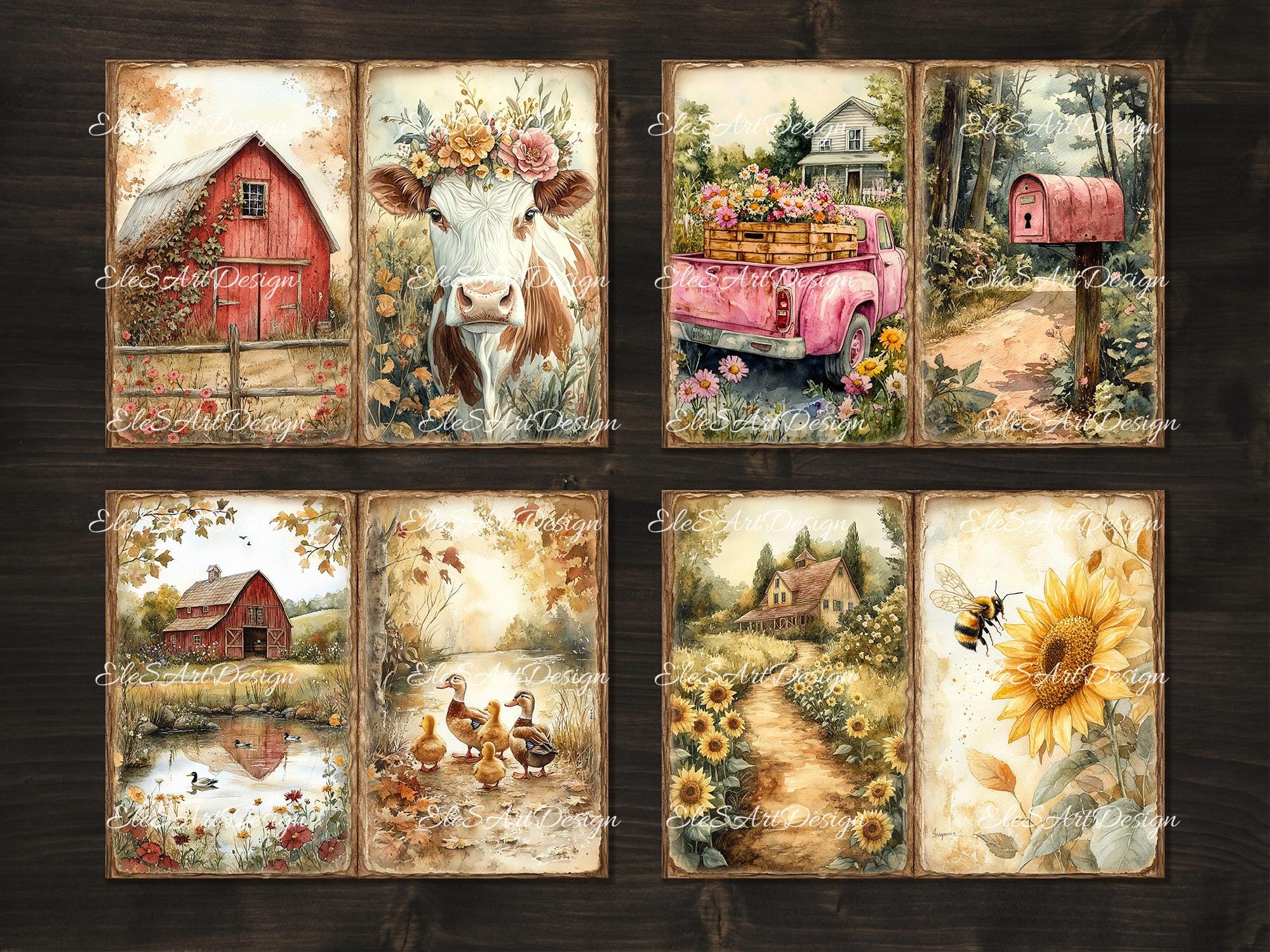 Country Farm Barn Cottagecore Junk Journal Printable Double Pages ...