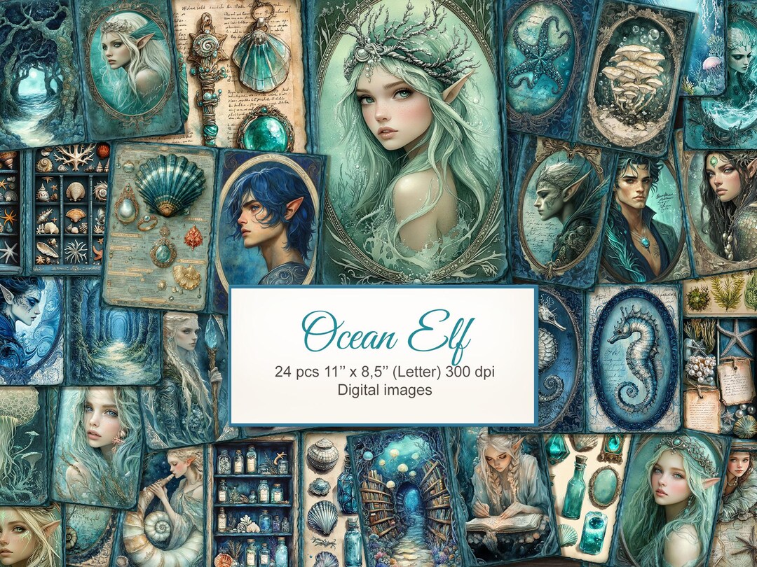 Ocean Elf. Elven Junk Journal. Underwater Fairy Fantasy Double Pages ...