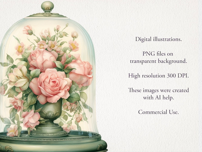 Floral Bell Jars Watercolor Clipart PNG Bundle. Vintage Flowers Clip ...