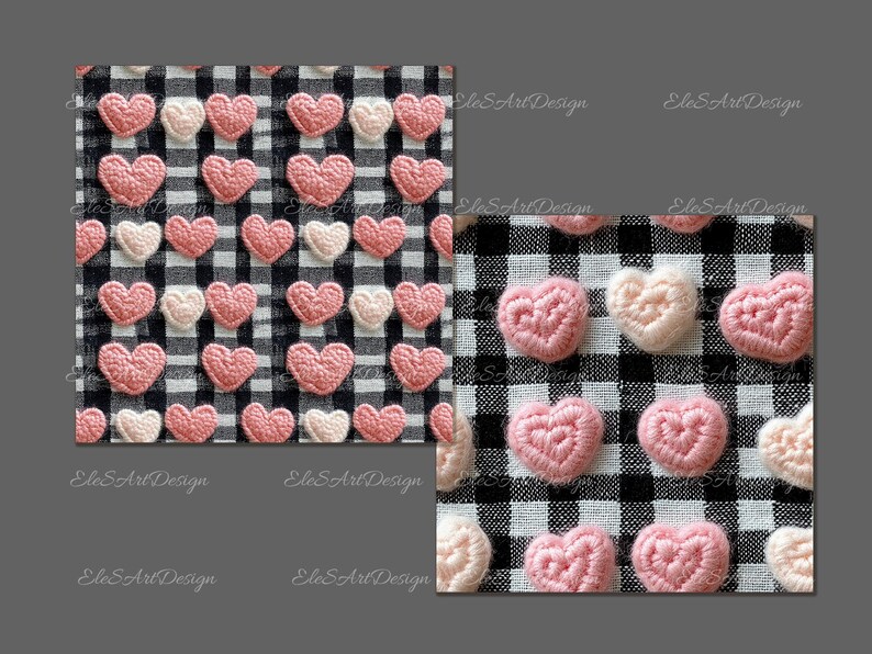 Checkered Hearts Pink Seamless Pattern. 3D Texture Digital Paper Bundle ...