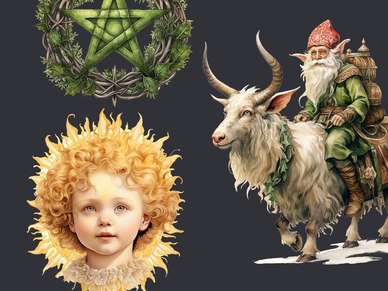 Yule Set3 Wicca Wiccan Celtic Neopagan Watercolor Clipart PNG Bundle ...