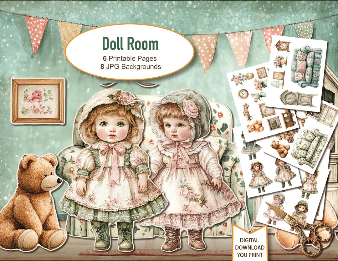 Cute Girls Paper Dolls, Puppet House, Fussy Cuts, Junk Journal Ephemera ...