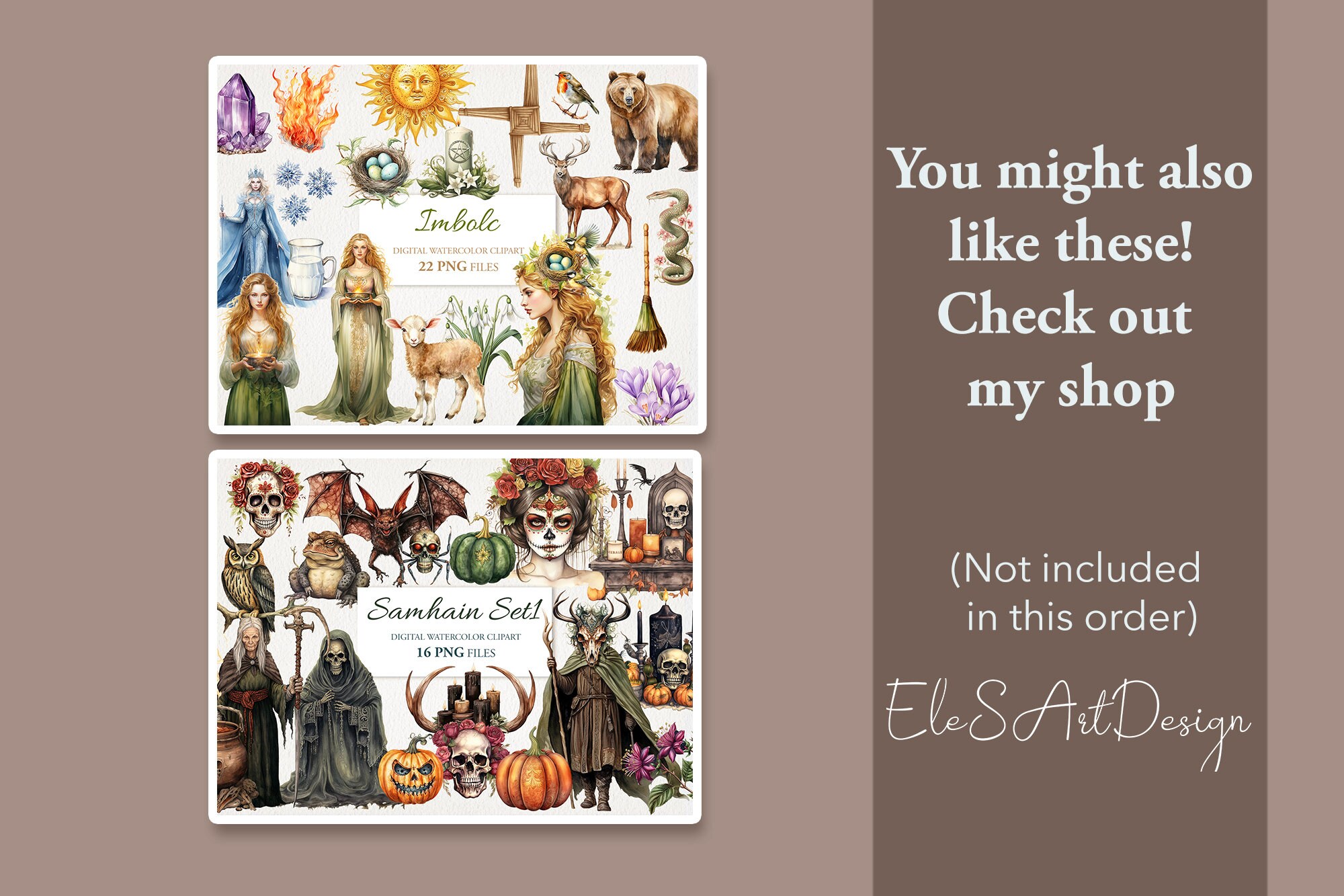 Yule Set1 Wicca Wiccan Celtic Neopagan Watercolor Clipart PNG Bundle ...