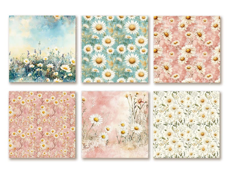 Daisy Flowers Watercolor Floral Seamless Pattern. Digital Craft Paper ...
