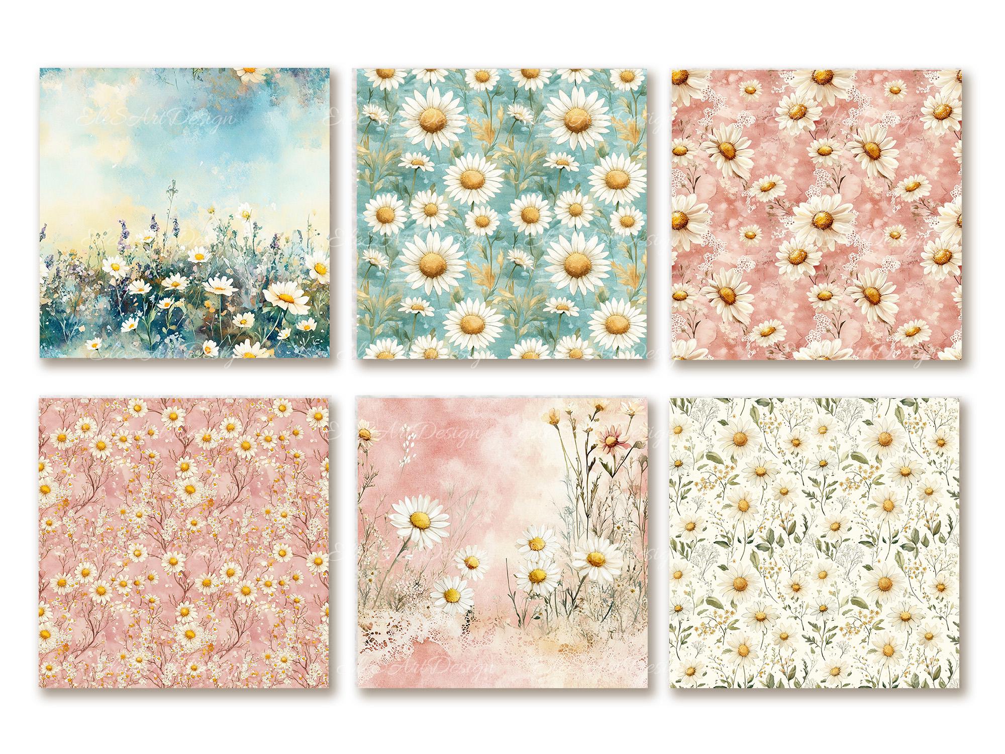 Daisy Flowers Watercolor Floral Seamless Pattern. Digital Craft Paper ...