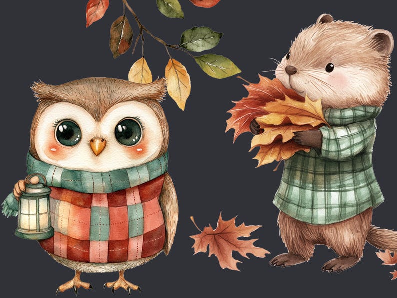 Autumn Friends Woodland Animals Nursery Watercolor Clipart Bundle. AI ...