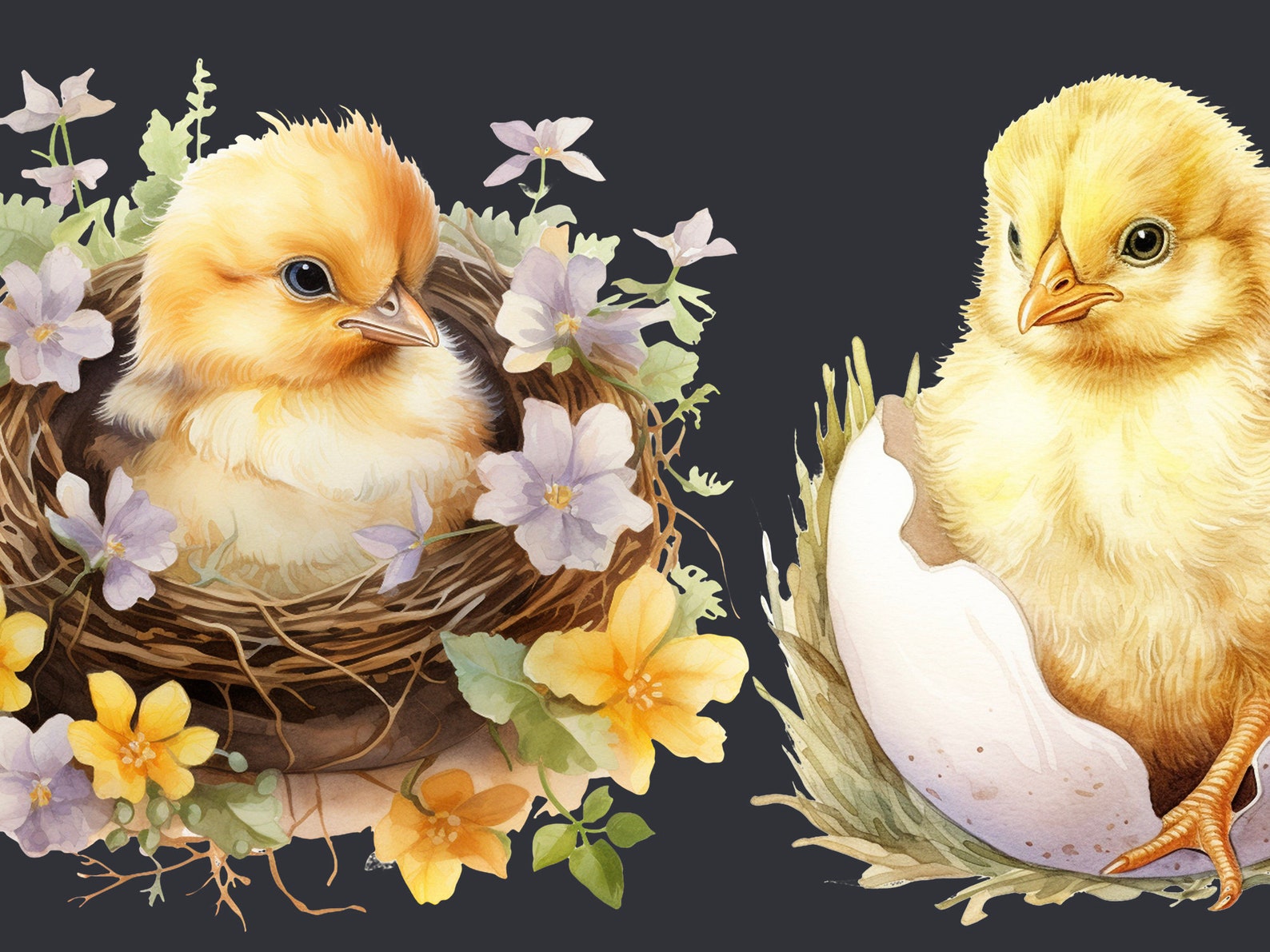 Baby Chicks Watercolor Clipart PNG Bundle. Easter Chick. AI ...