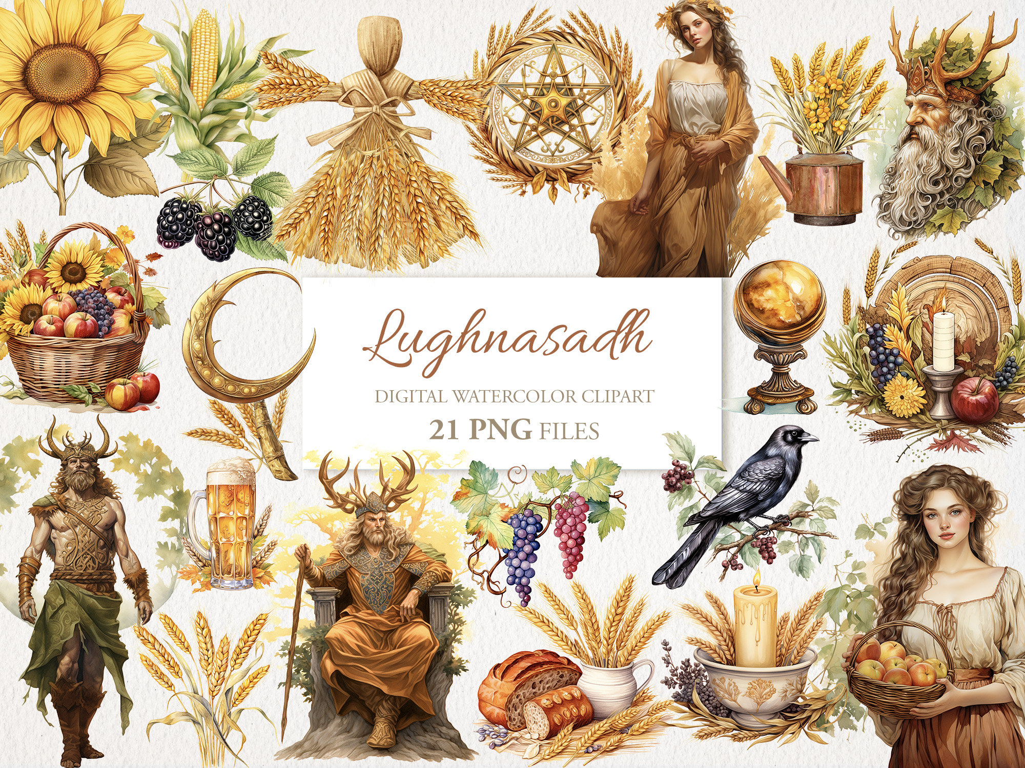Lughnasadh Lammas Wicca Wiccan Celtic Neopagan Watercolor Clipart PNG ...