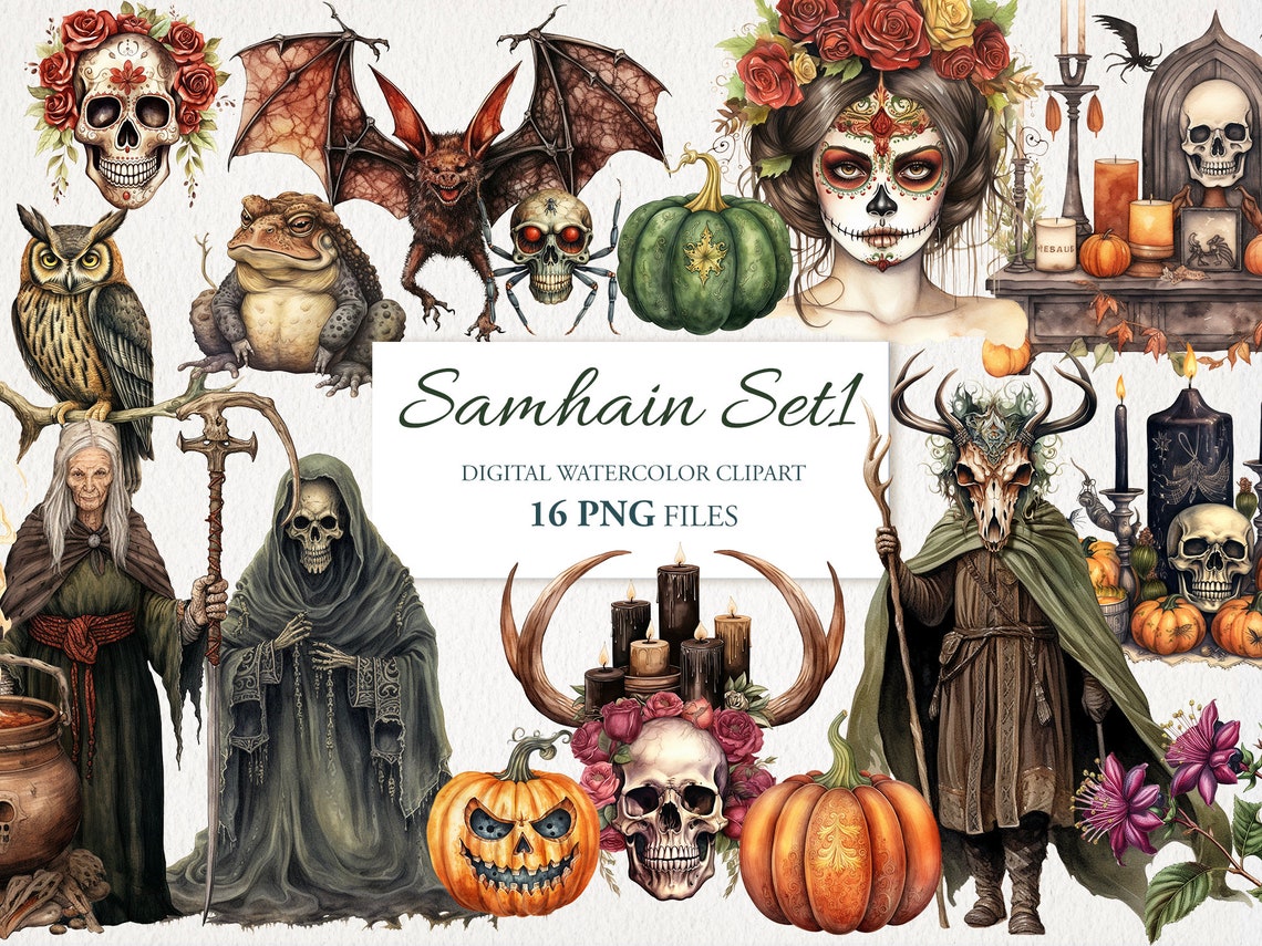 Samhain Wicca Wiccan Celtic Neopagan Watercolor Clipart PNG Bundle ...