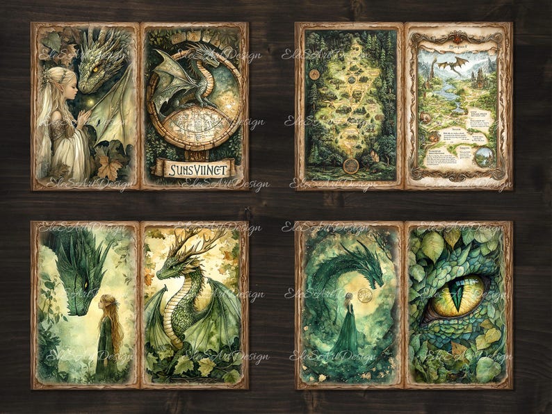 Dragon Girl Princess Fairy Green Junk Journal Pages. Totem Magic ...
