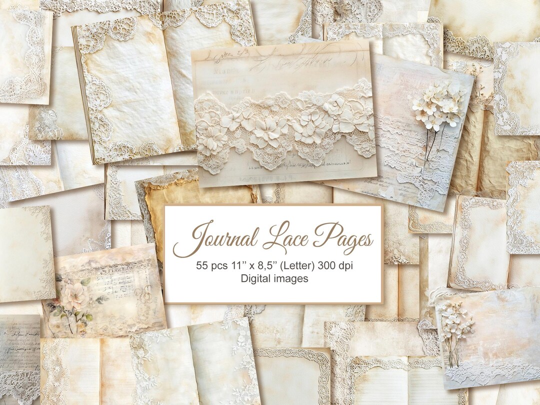 Lace Empty Junk Journal Pages. Printable Vintage Blank Wedding Papers ...