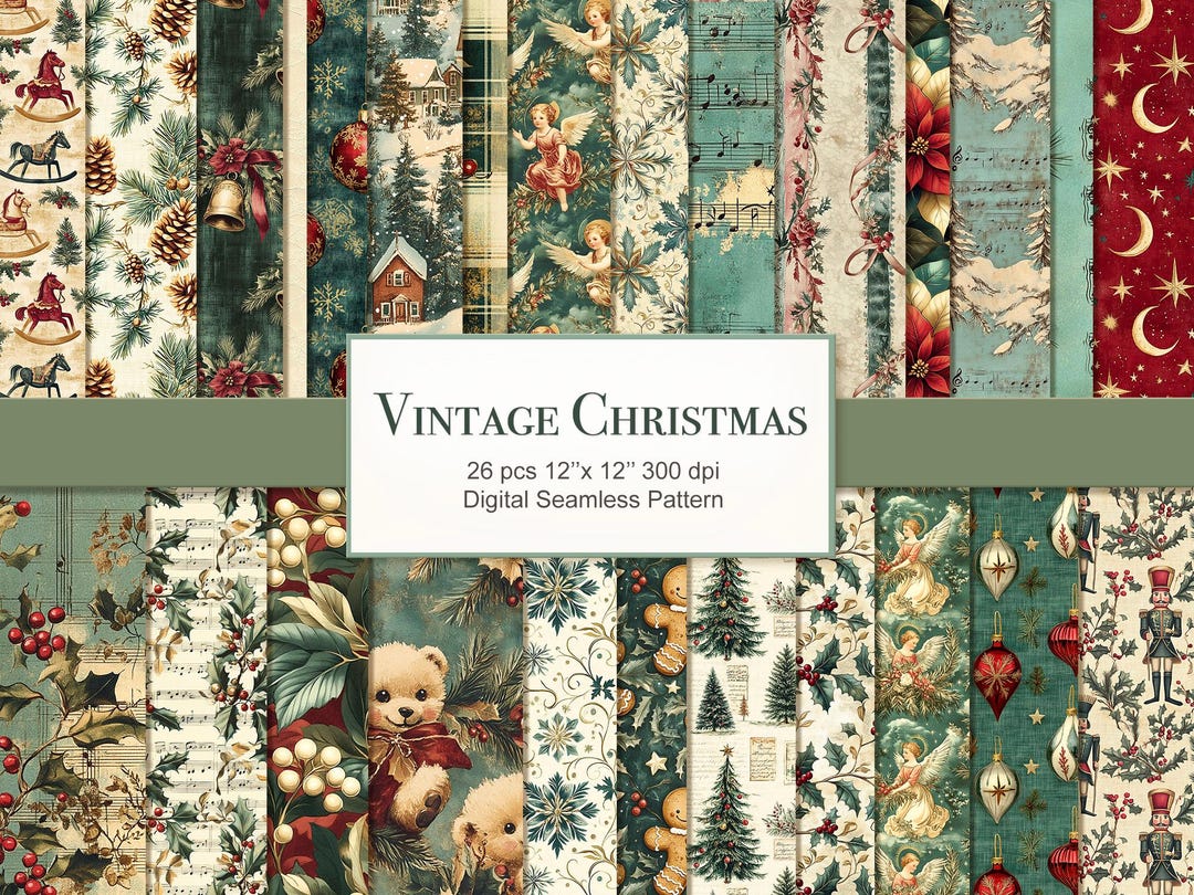 Vintage Antique Christmas Seamless Pattern. Texture Digital Craft Paper ...