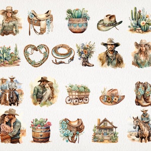 Western Love Watercolor Clipart PNG Bundle. AI Illustration. Digital ...